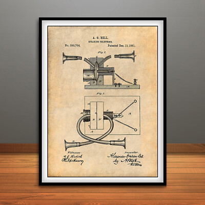 1881 Alexander Graham Bell Telephone Patent Print Art Drawing Poster | eBay