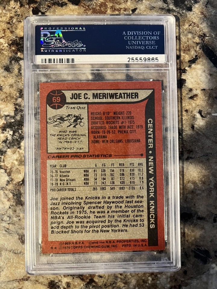 PSA 9 MINT BASKETBALL CARD 1979 Joe Meriweather New York Knicks LOW POP ...