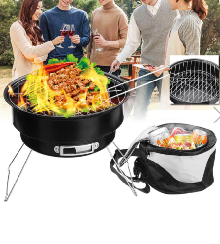 2 In 1 Portable Barbecue Oven Folding BBQ Grill With Cooler Bag Camping ...
