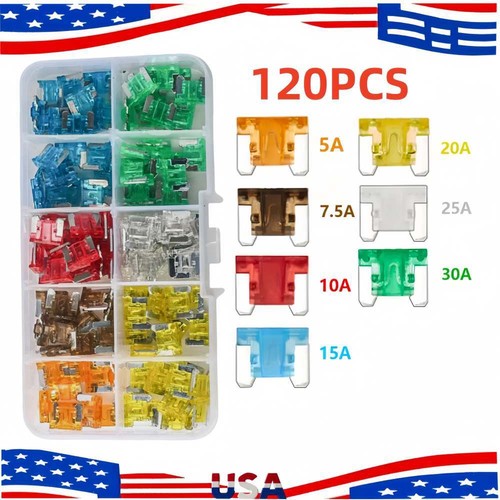 120Pcs 5A-30A Low Profile Micro Mini Blade Fuse Assortment Kit for Car ...