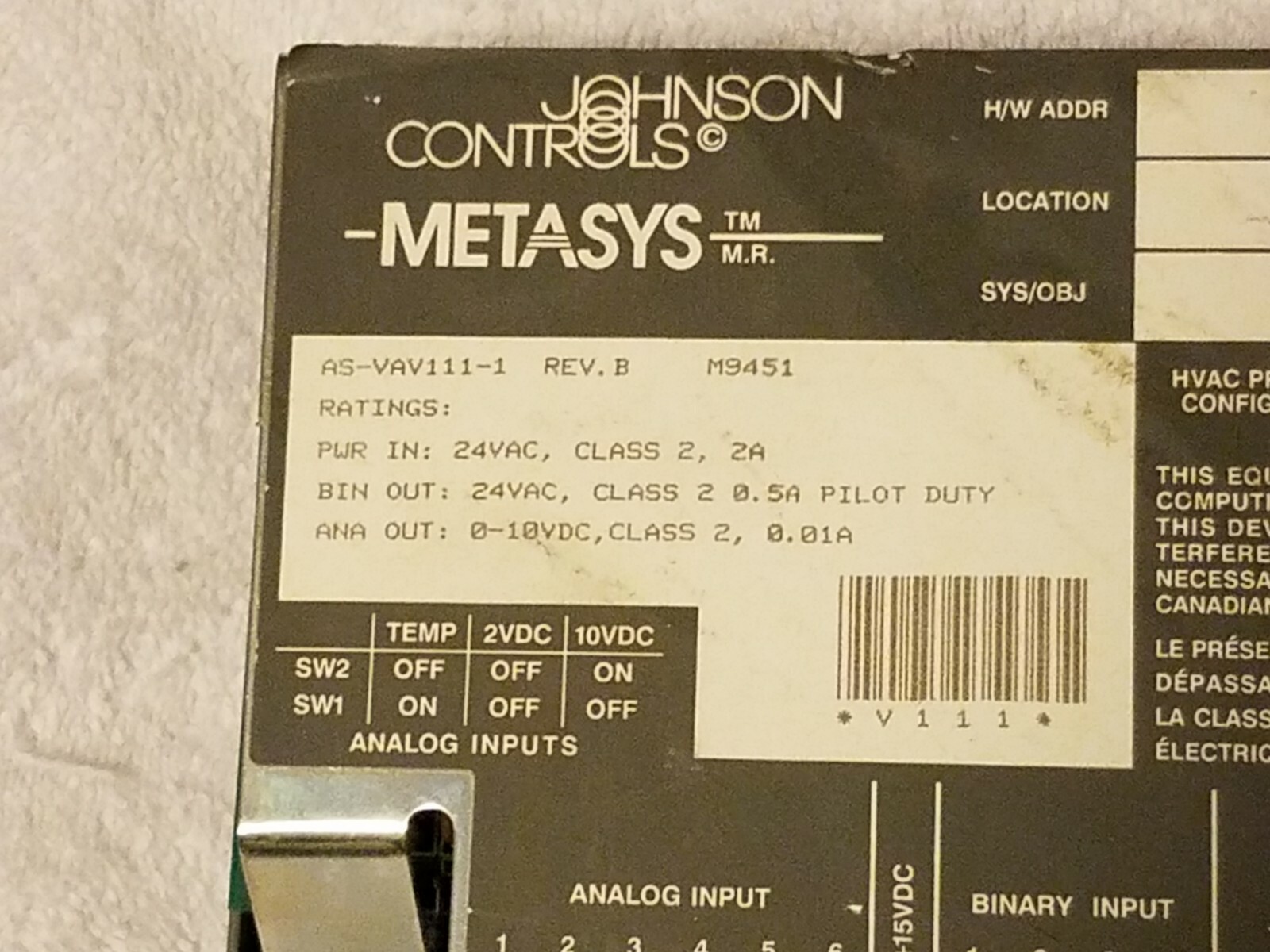 Johnson Controls Metasys Controller AS-VAV111-1 | eBay