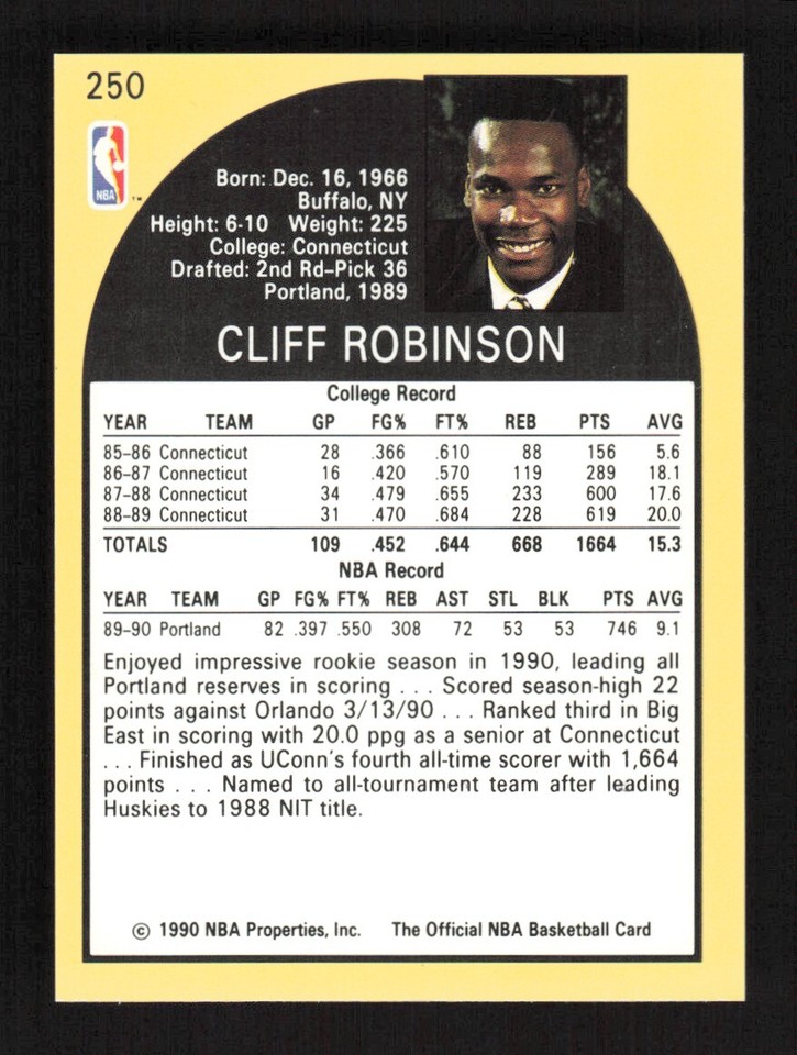 1990-91 NBA Hoops Cliff Robinson RC #250 Portland Trail Blazers | eBay