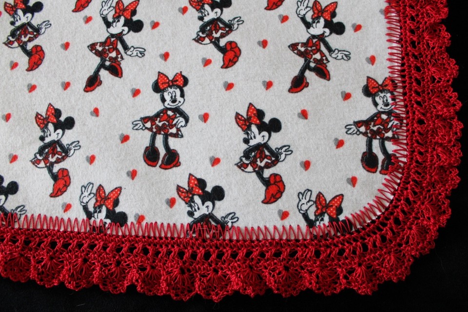 Baby Receiving Blanket MINNIE MOUSE Dancing Hand Crocheted Red Edge ...