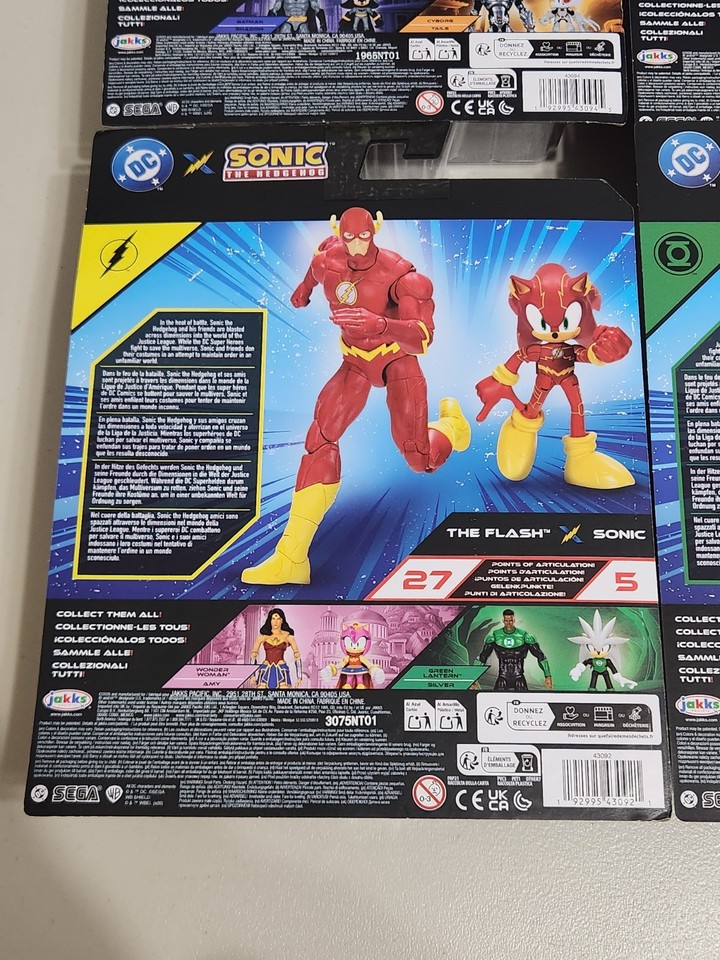 DC x SONIC THE HEDGEHOG 4 FIGURE SET Supes/Knuckles WW/Amy GL/Silver ...