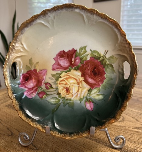 Vintage Three Crown China Floral Two Handles Plate Germany 9 1/2" Gold ...