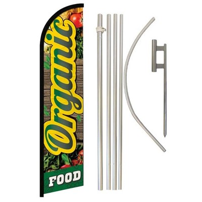 Organic Food Advertising Windless Banner Flag & Pole Kit & Ground Spike ...