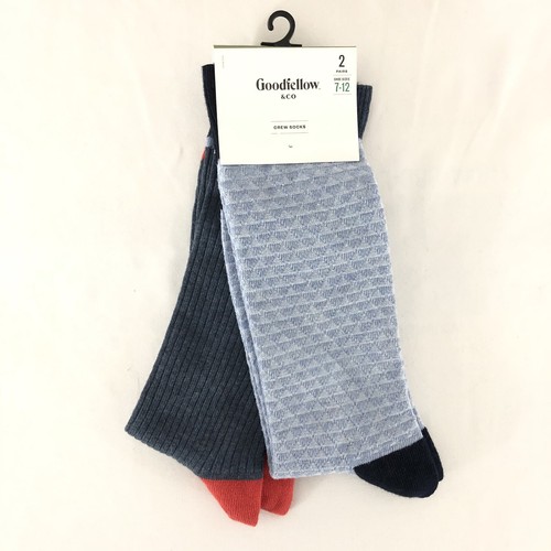 Goodfellow & Co Mens Crew Socks 2 Pairs Textured Ribbed Blue Gray 7-12 ...
