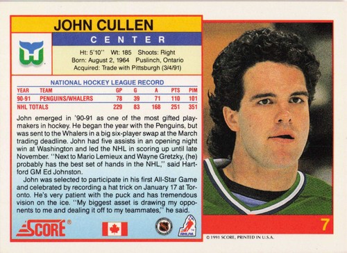 1991-92 Score Hockey Card Canadian John Cullen #7 | eBay