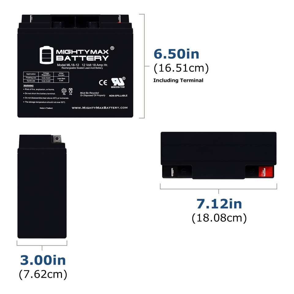 Mighty Max 12V 18AH SLA Battery Replacement for Enduring CB17-12, CB-17 ...