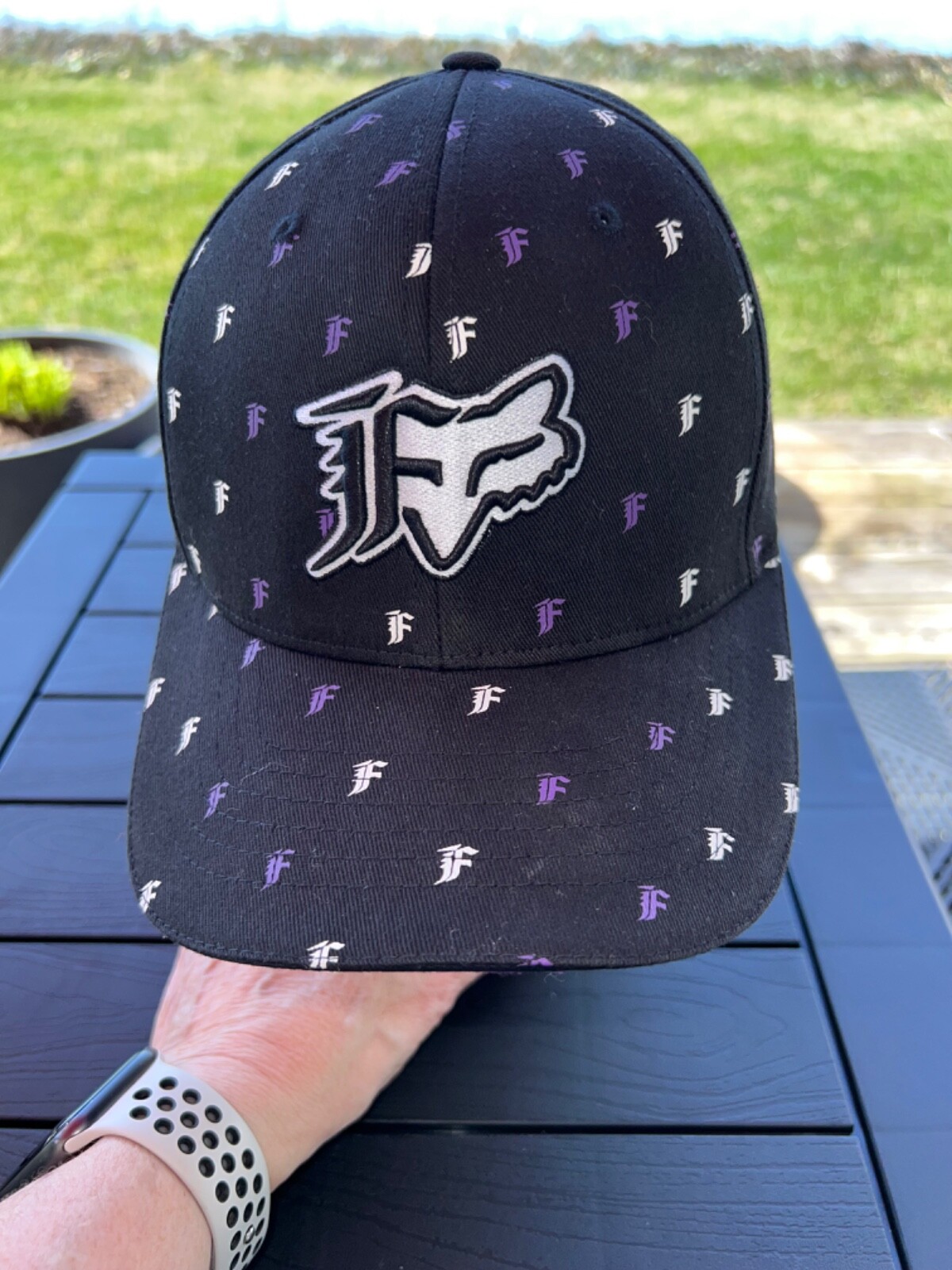 Fox Racing Logo and Letter Black Hat Cap FlexFit Band S/M Size White ...