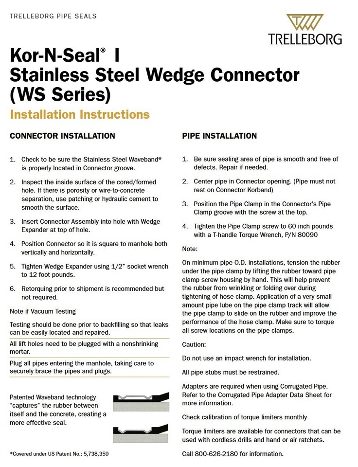 Trelleborg Kor-N-Seal S106-12WS Sewer Pipe Seal Stainless Steel Wedge ...