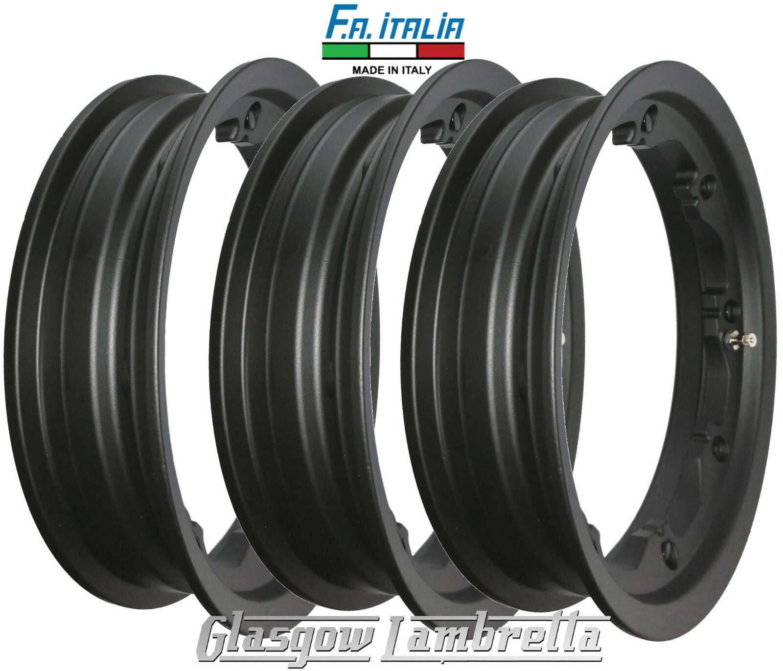 Set of 3 x TUBELESS WHEEL RIMS in MATT BLACK for Lambretta Italian by ...