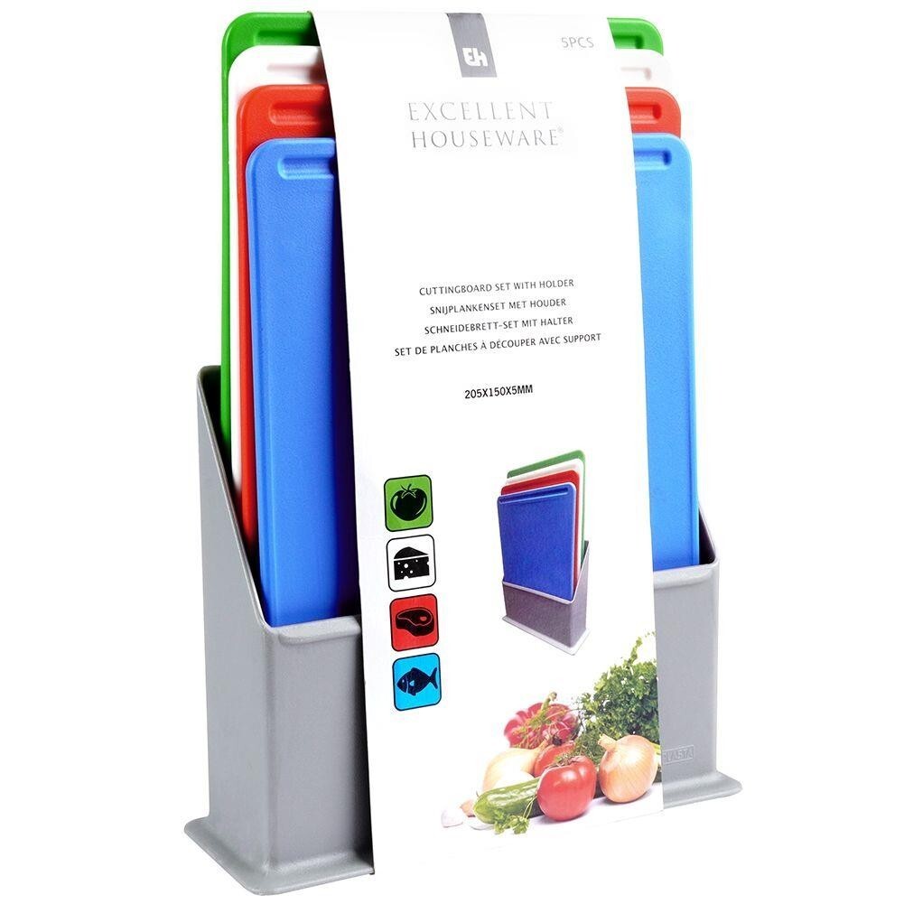 4 X Chopping Boards Set Plastic Colour Coded Meat Fruit Small Cutting ...