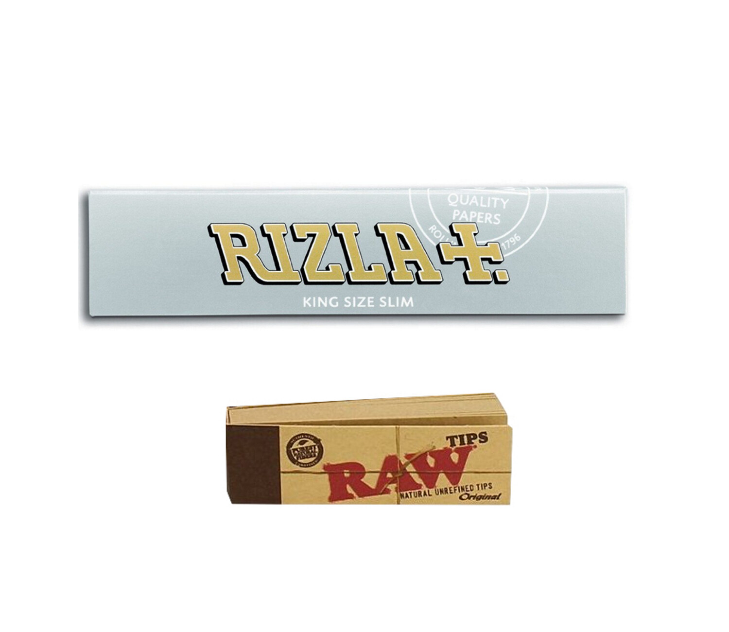 RIZLA KING SIZE SILVER ROLLING PAPERS AND RAW HEMP NATURAL UNREFINED ...
