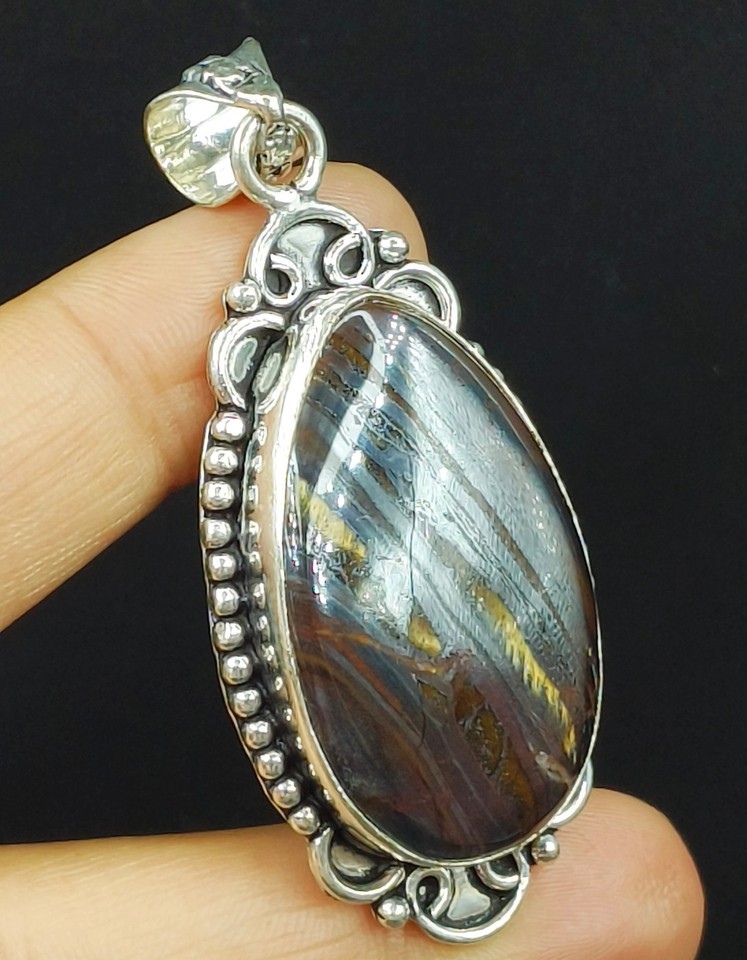 925 Sterling Silver Natural Iron Tiger Eye Gemstone Handmade Pendant | eBay