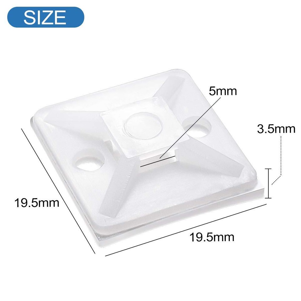 100 PCS 3/4" White Self Adhesive Cable Zip Tie Mounts Wire Cable Clips ...