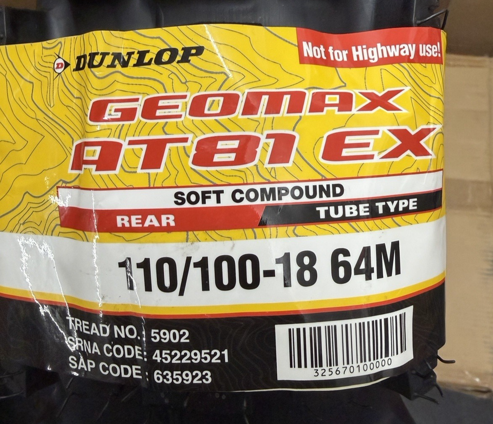 Dunlop Tire Geomax AT81 EX Rear 110/100-18 64M Endurocross Extreme MX ...