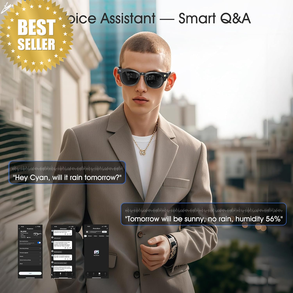 AI Smart Camera Glasses 8MP 4K Video 32GB Translation Object Analysis Sunglasses | eBay