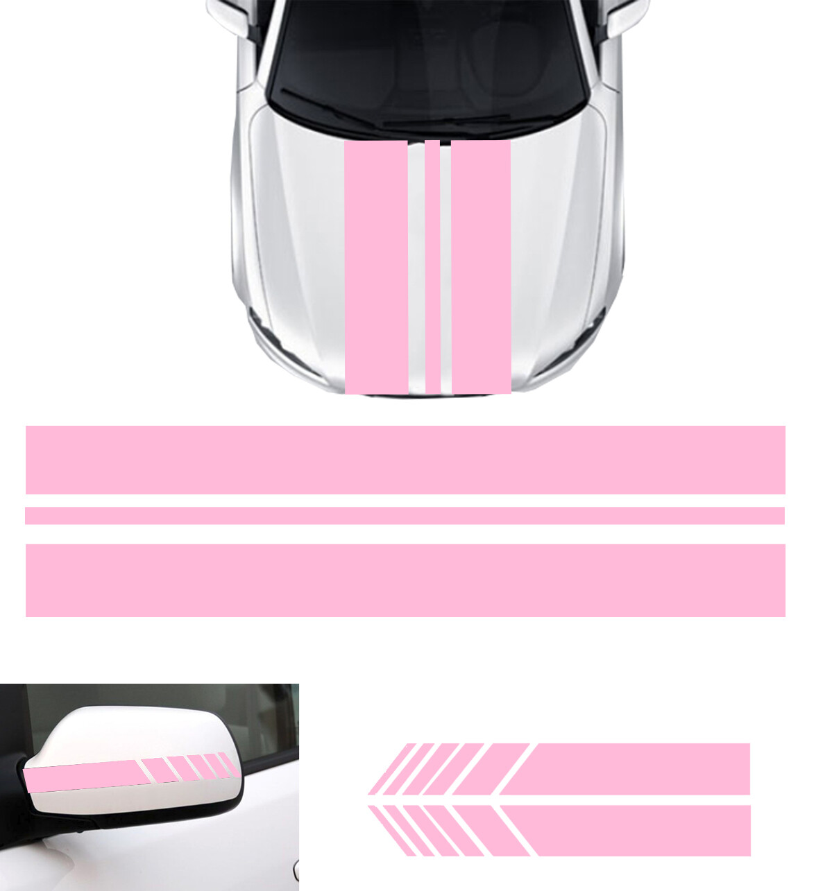 Gloss Pink Vinyl Racing Sport Stripe Sticker Fits Hood Side Mirror ...