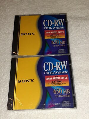 2 Sony CD-RW 650 MB ReWritable Disc High Speed 4x-10x New Sealed CD ...