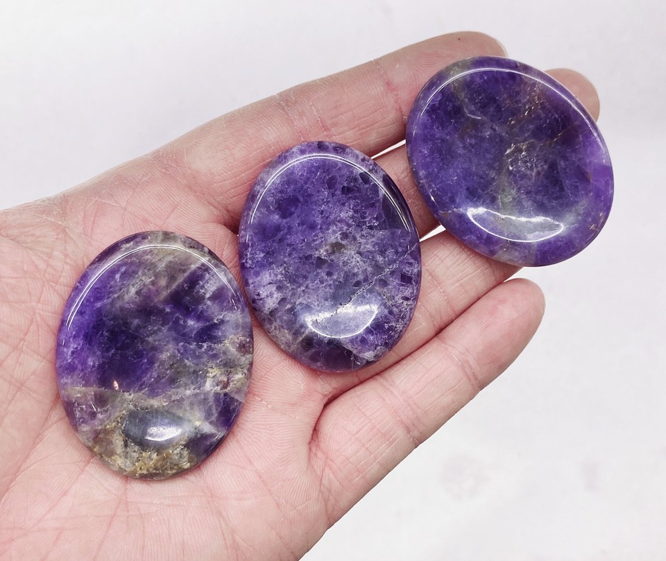 2pcs Natural Amethyst Worry Stone Palm Reiki Crystal Quartz Healing ...