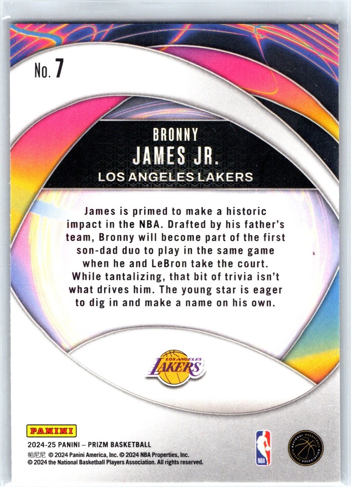 2024-25 Panini Prizm #7 Bronny James Jr. Instant Impact | eBay