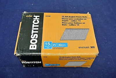 BOSTITCH 15 GA ANGLED FINISH NAILS, FN1540, 2-1/2", OPENED BOX 90% ...