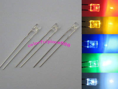 100pcs 2x3x4mm Red Yellow Blue Green White Water Clear LED Rectangle ...