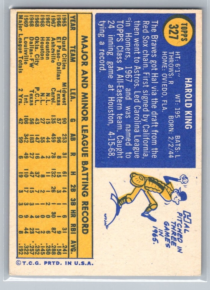 1970 Topps Baseball #327 Hal King NM CENTERED! | eBay