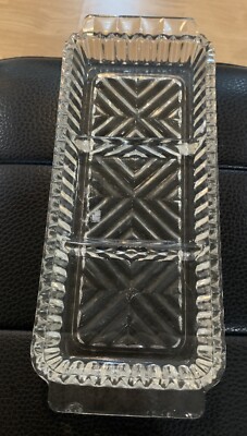 Triple Section Glass Relish Tray Rectangular Saw Tooth Edge Ribbed ...