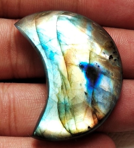Labradorite Cabochon Moon 88.60 Cts Natural Loose Flat Back Gemstone H ...