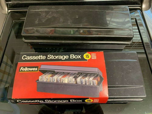 3 lot Fellowes Alpha Cassette Tape Storage Box Plastic each Holds 15 ...