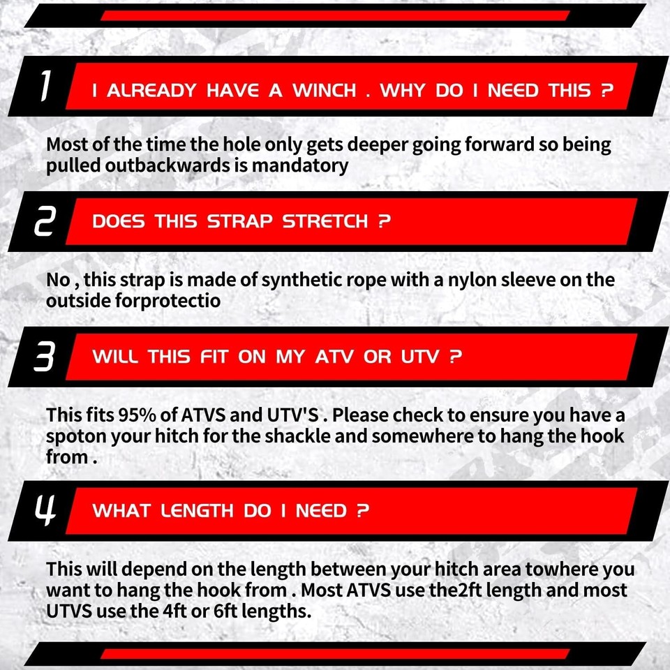 2.5FT UTV ATV Recovery Strap 19400LBS with Winch Hook and D-Ring ...