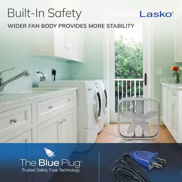 Lasko 20" Classic Box Fan with Weather-Resistant Motor, 3 Speeds, 22.5 ...