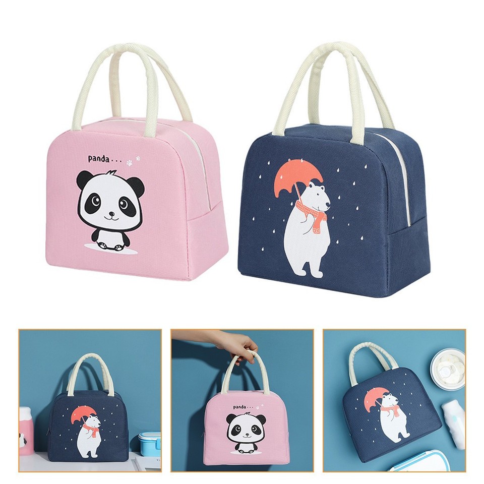 2 Pcs Lunch Bags Cartoon Lunch Box Bags Simple Bento Bags (Pink Dark ...