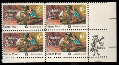 US. 1560. Salem Poor, American 200th Anniv. Zip Block of 4 LR. MNH ...