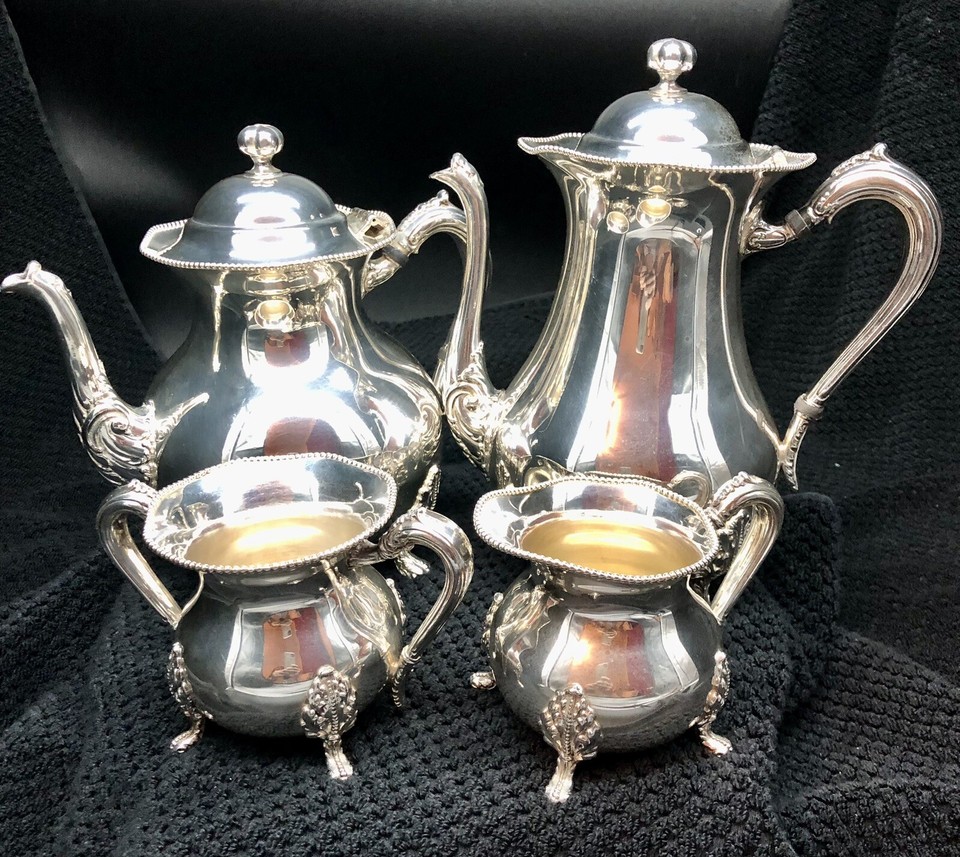 Sheets Rockford Silverplate 1875 Tea Set 4-piece Teapot, Coffee pot ...