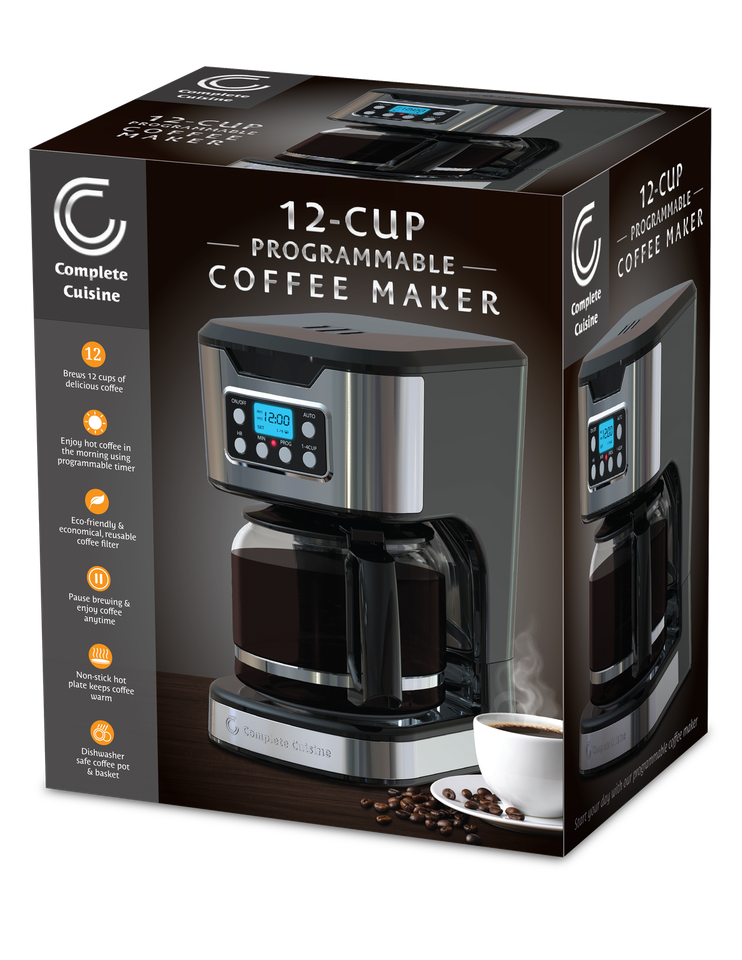 12-Cup Programmable Coffee Maker Square Stainless Steel, Glass Carafe ...