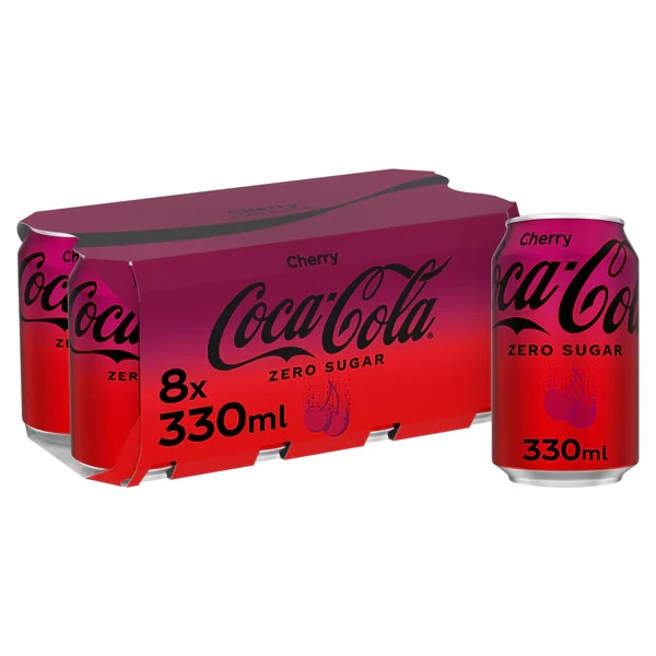 Coca Cola Cherry Zero Sugar 8 x 330ml Cans Multipack Coke Zero BBE 12/ ...