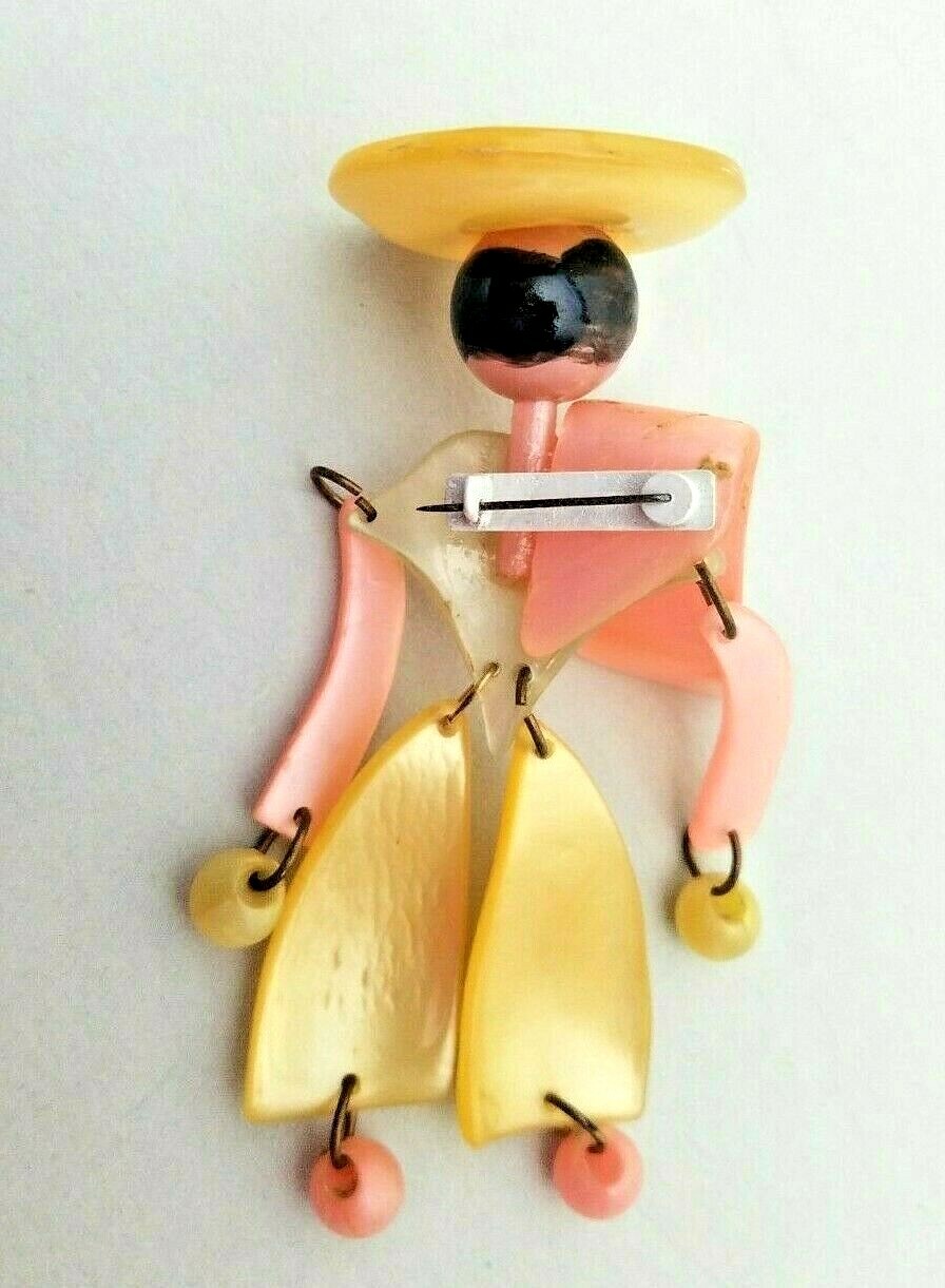Rare Coro Celluloid Pin Mexican Man Sombrero Poncho V… - Gem