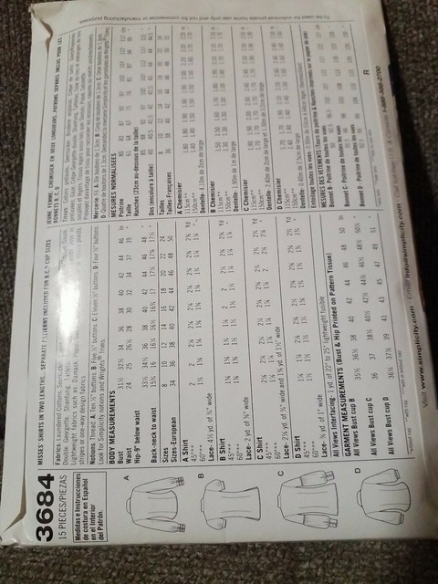 Simplicity 3684 Pattern Misses Shirts Blouse Yolk Size 16 to 24 Uncut ...