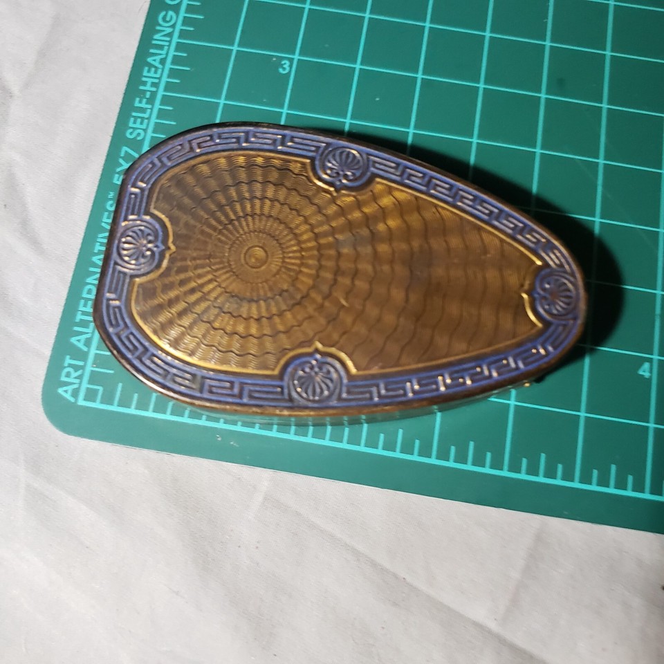 Karess Makes up Compact Early 1900s Art Deco Blue Gold Brass Antique | eBay