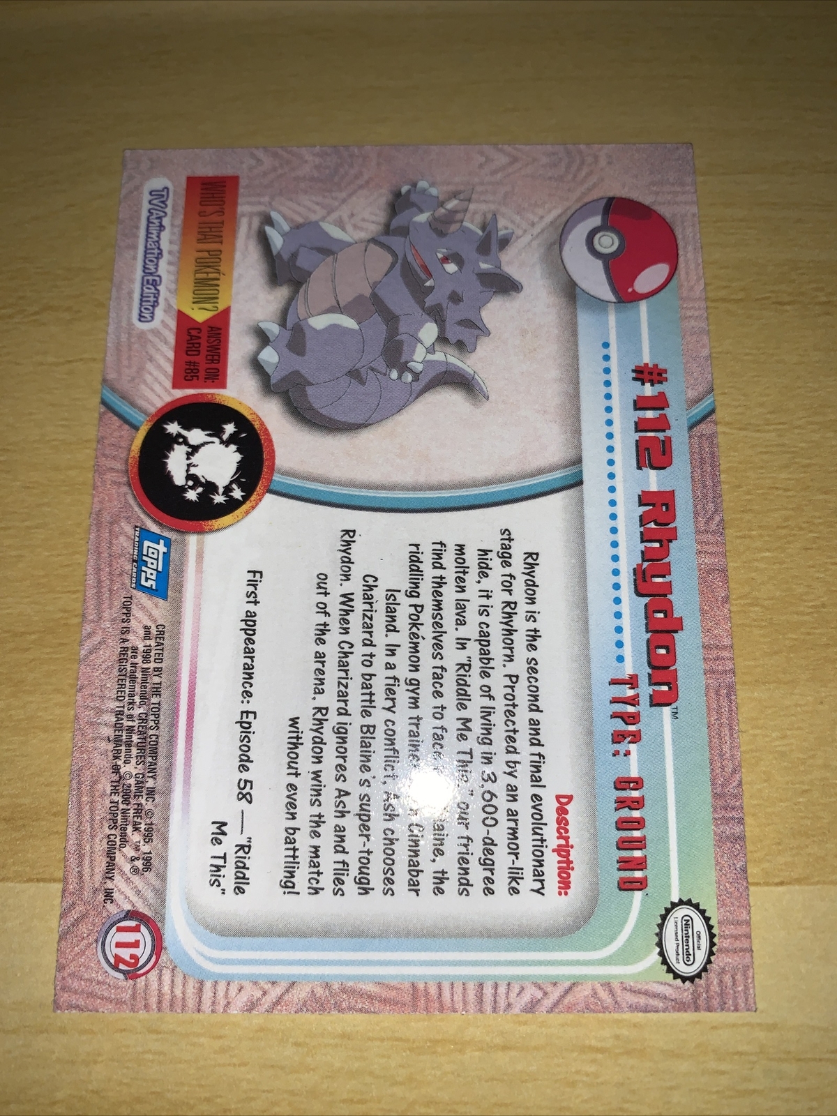 Topps #112 Rhydon Pokemon Card NM | eBay