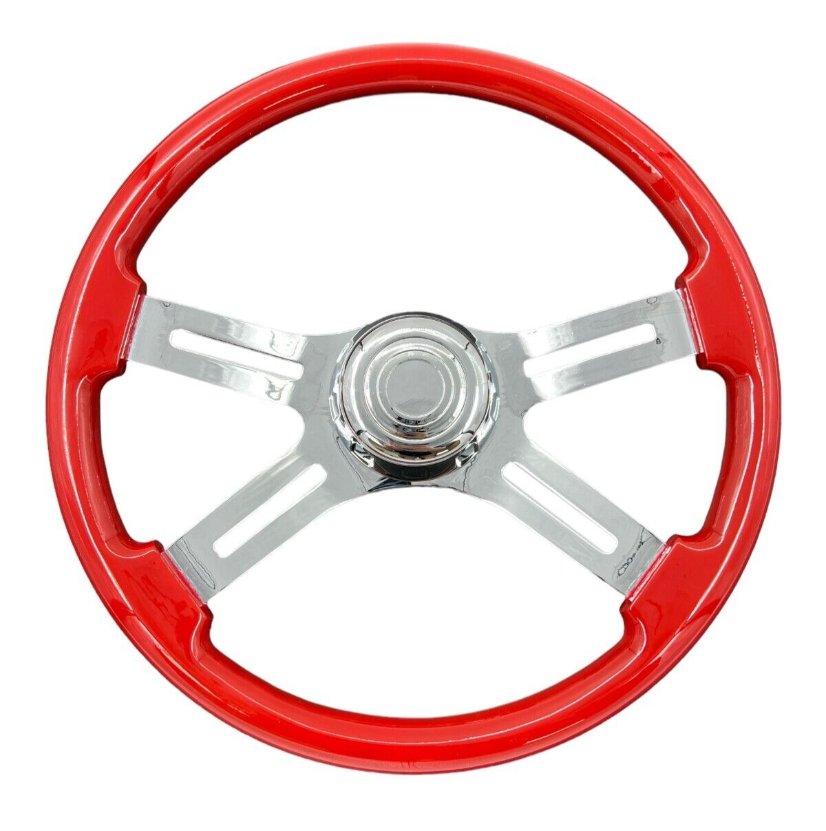 18" Red 4-Spoke Slotted Steering Wheel w/ Horn & Hub Adapter For ...
