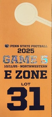 Penn State Vs Northwestern Parking Pass Lot 31 Numbered Spot In Grass ...