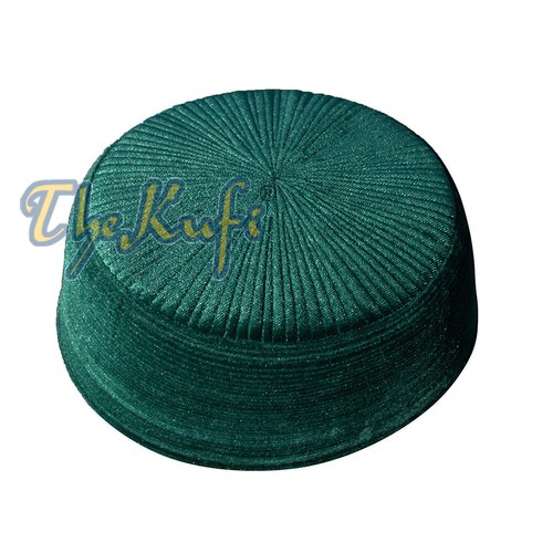 Muslim Kufi Hat Dark Green Rigid Velvet Cap - Turkish and Chechen-style ...