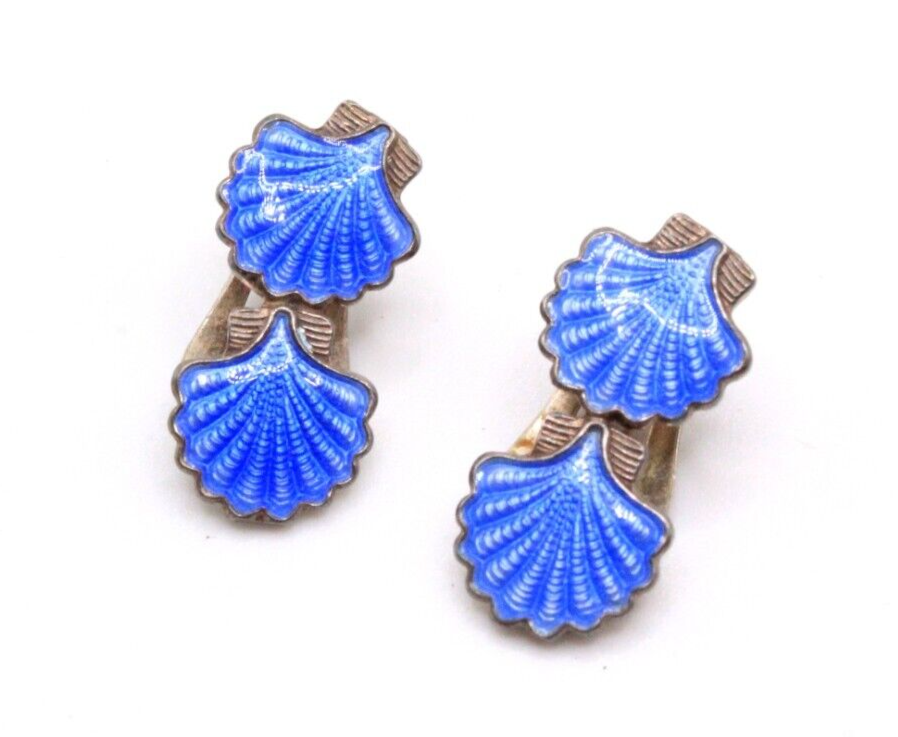 Vintage VB Volmer Bahner Denmark Sterling Silver Blue Guilloche Enamel ...