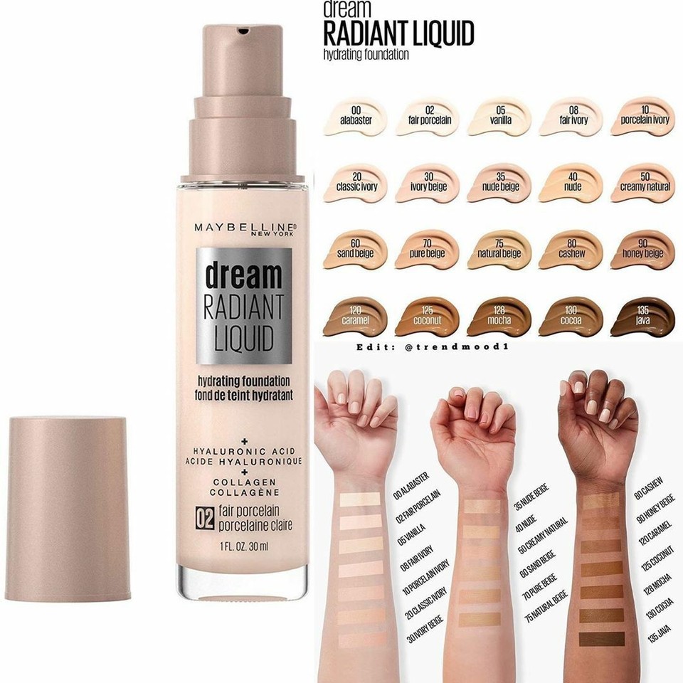Maybelline Dream Radiant Liquid Hydrating Foundation 1fl.oz./30ml New ...