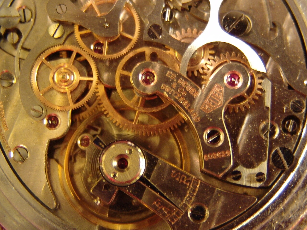 HEUER "VALJOUX 61" Pocket Watch Chronograph w/2 Registers, 1/5 second ...