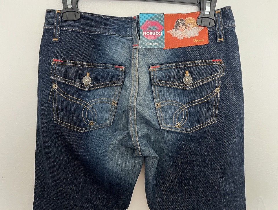 Fiorucci Angel Patch Tab Button Fly Cherub Straight Fit Denim Jeans ...